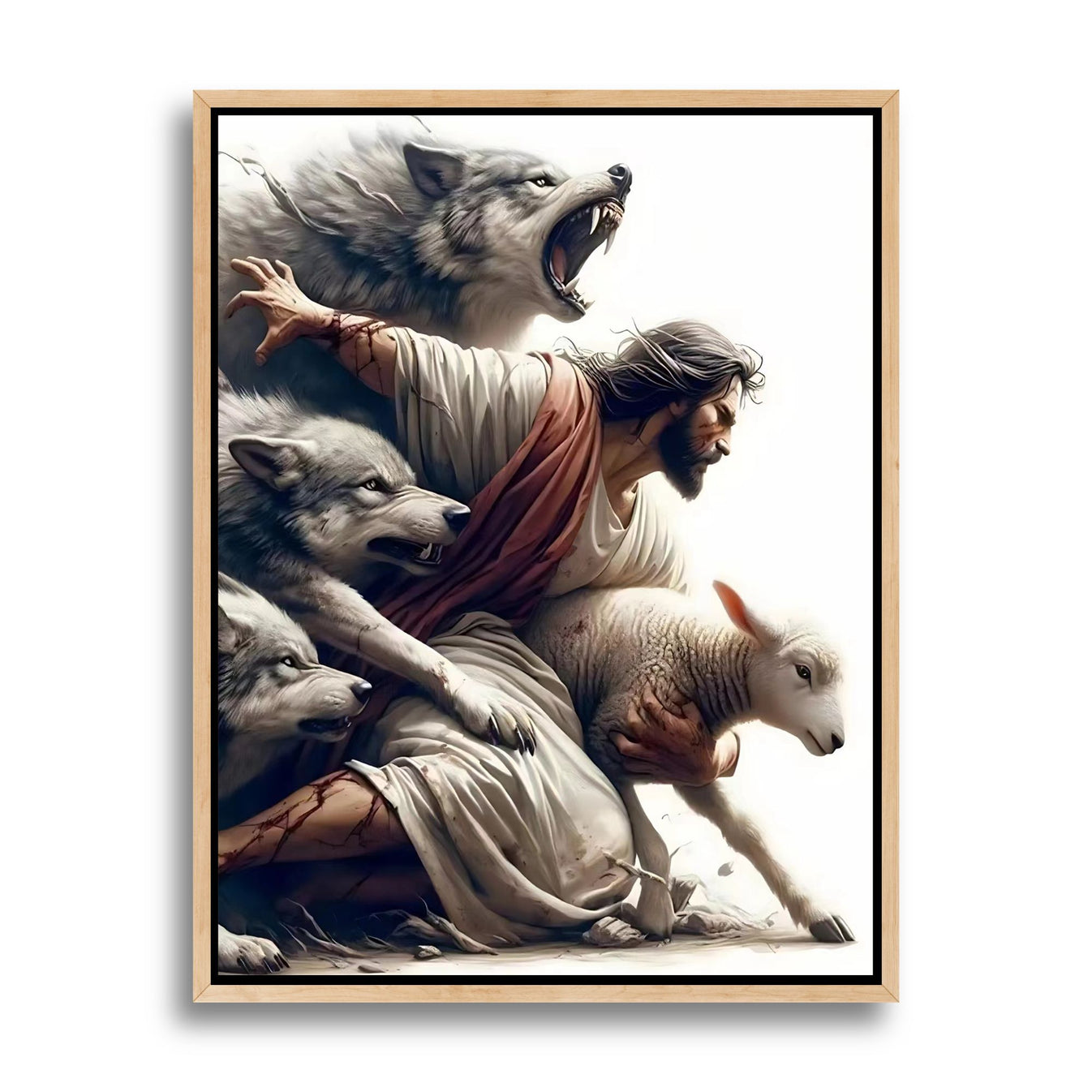 Jesus Protecting Lamb from Wolves - Canvas – Jesus Canvas
