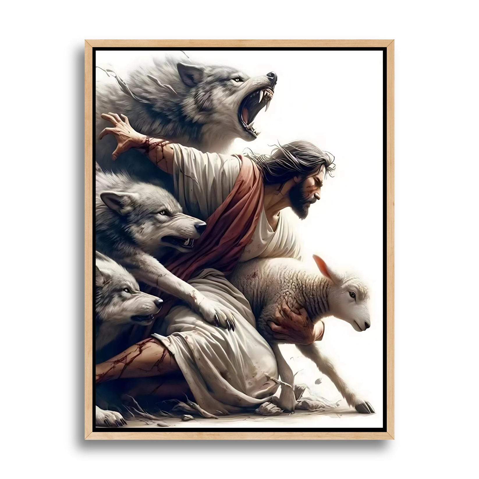 Jesus Protecting Lamb from Wolves - Canvas – Jesus Canvas