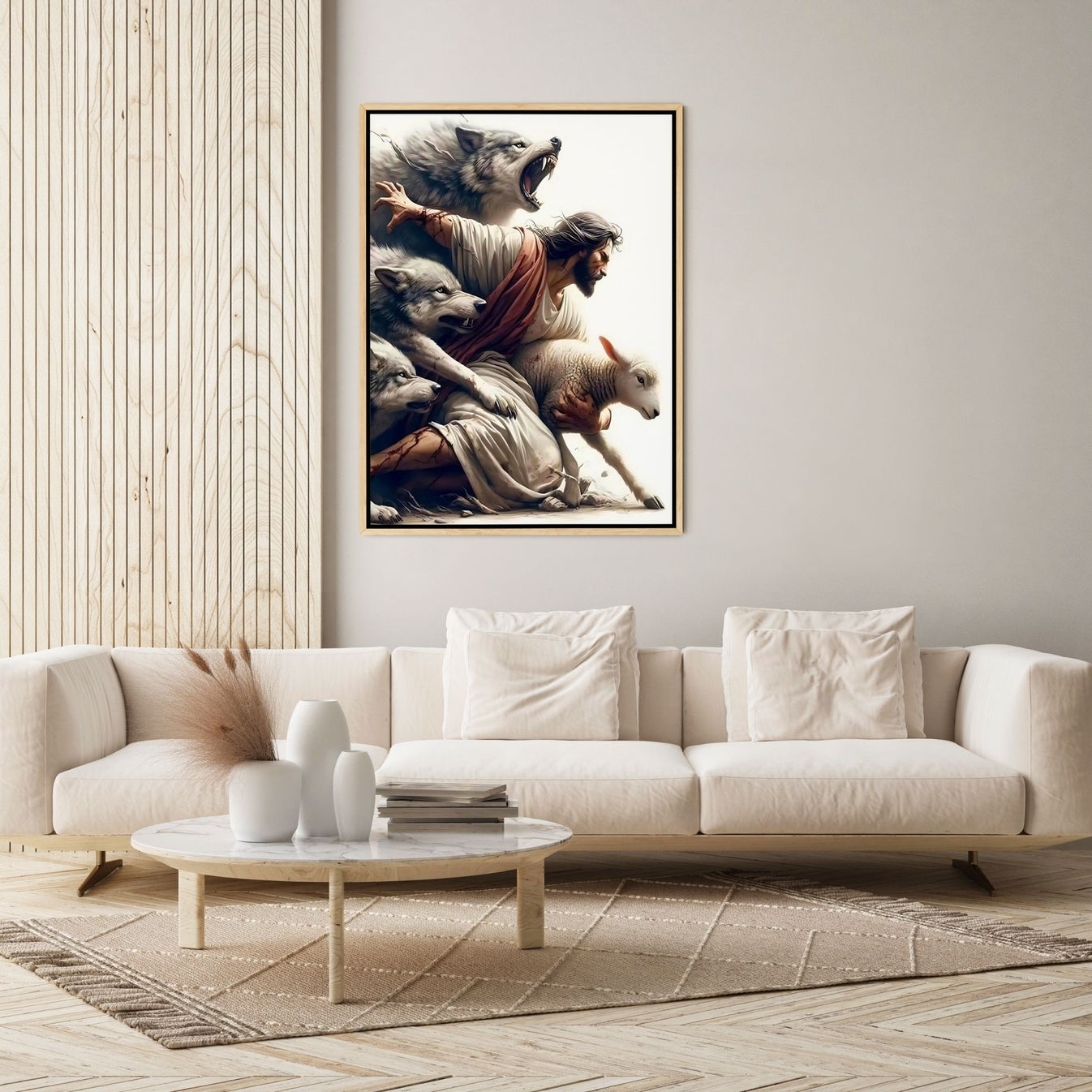 Jesus Protecting Lamb from Wolves - Canvas – Jesus Canvas