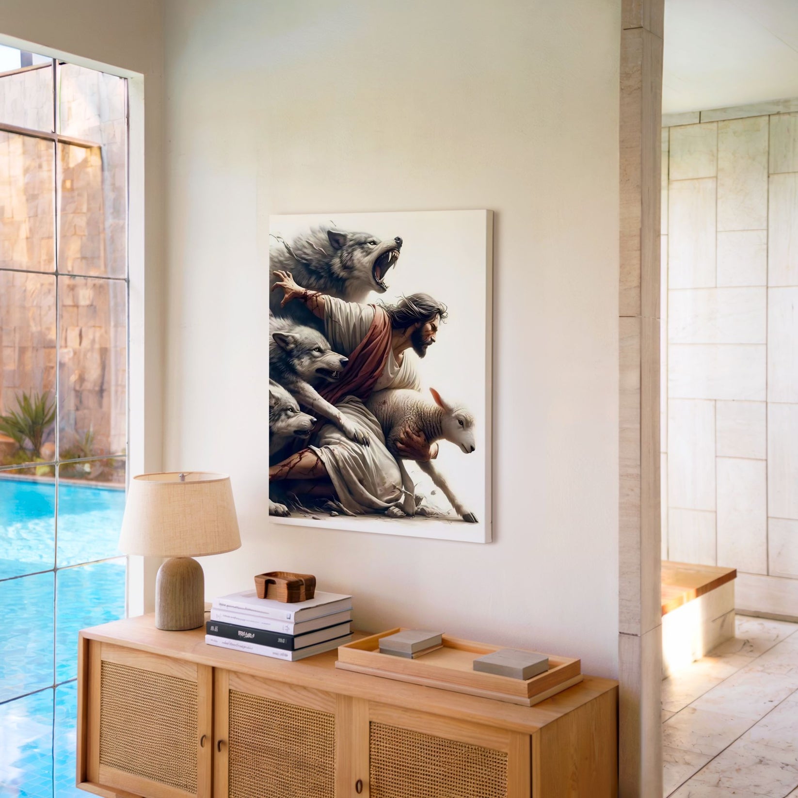 Jesus Protecting Lamb from Wolves - Canvas – Jesus Canvas